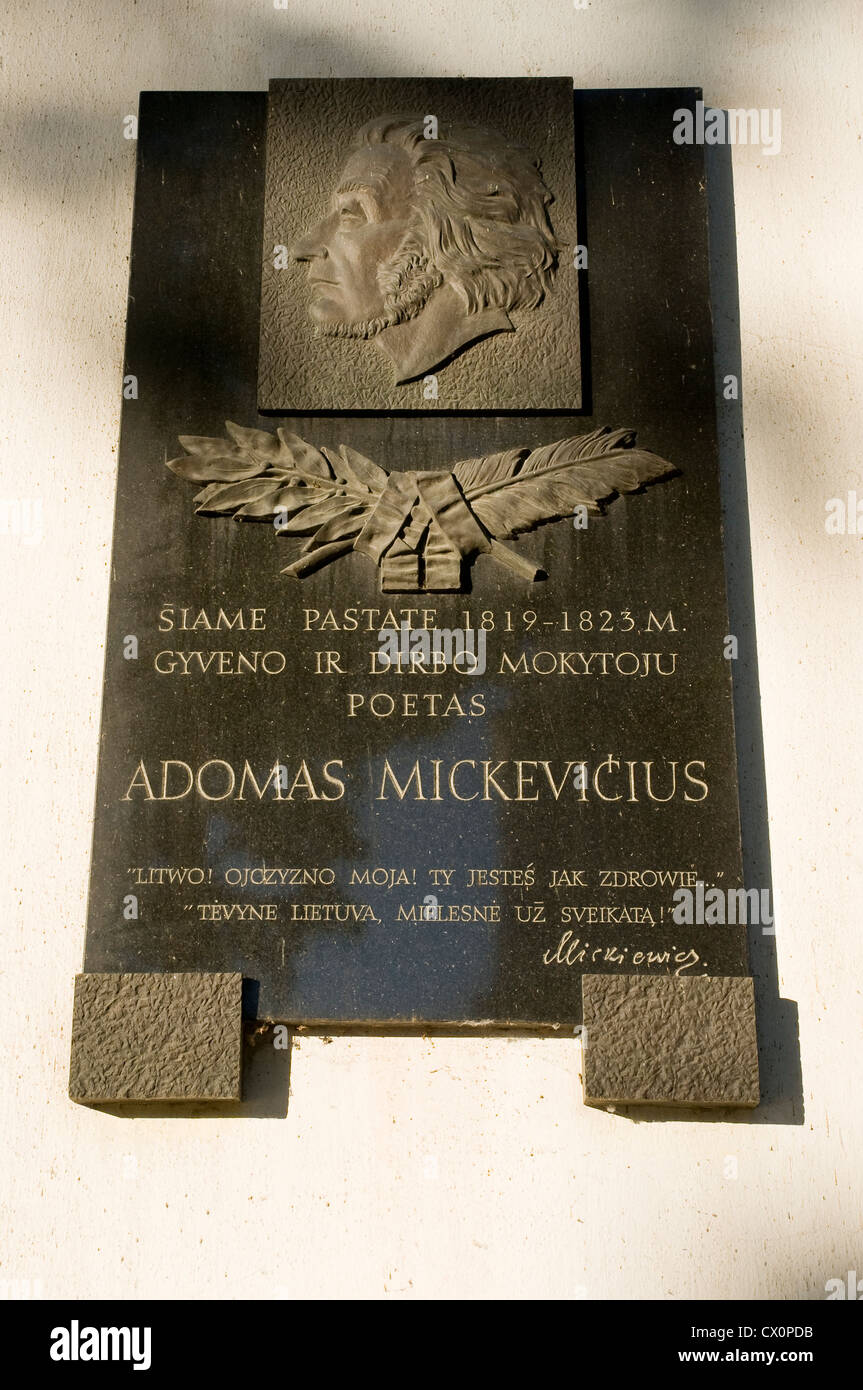 Commemorative plaque to Adam Mickiewicz, Kaunas, Lithuania Stock Photo ...