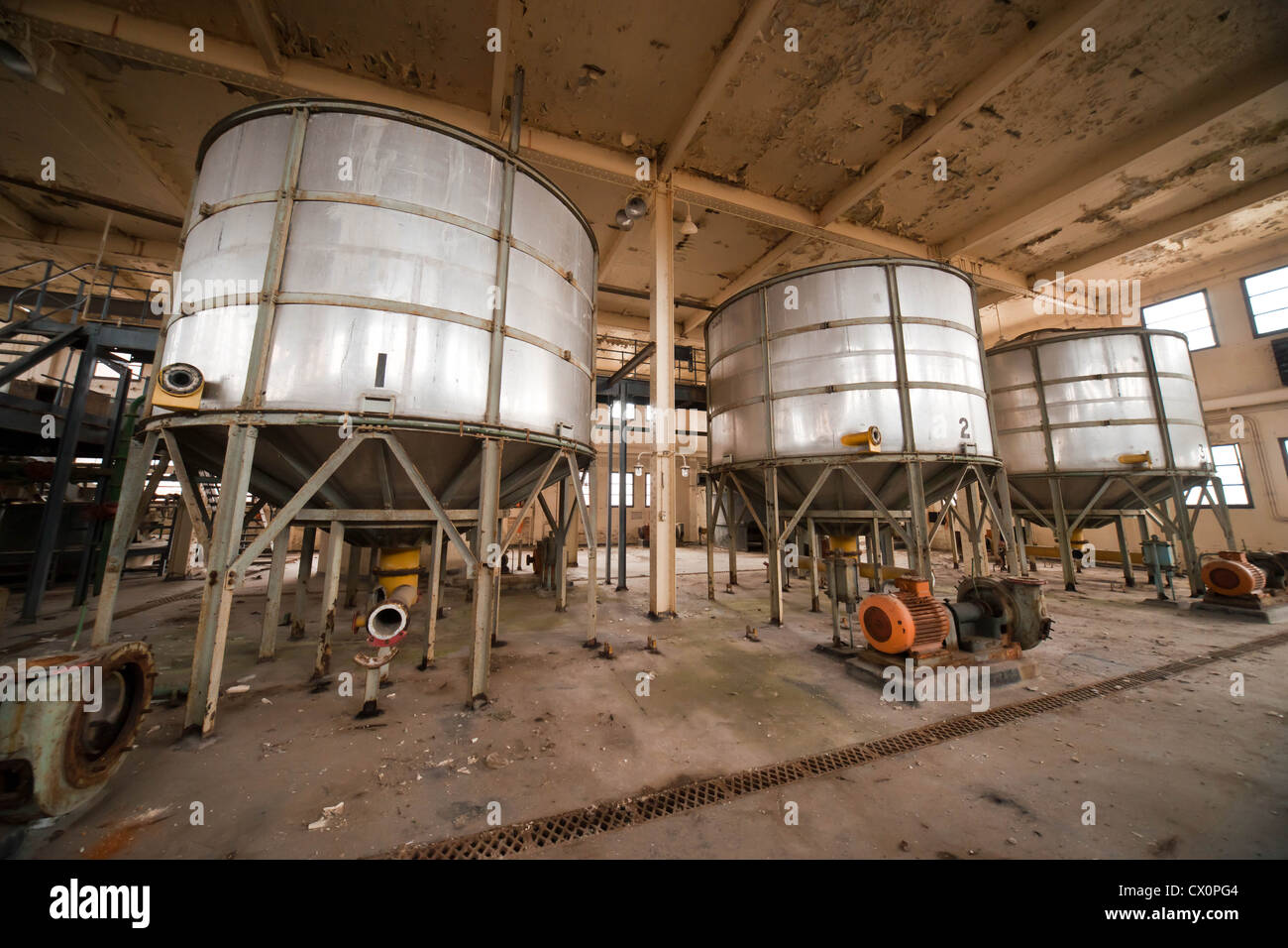 Three large tanks in an explosives factory nitrocellulose section Stock ...