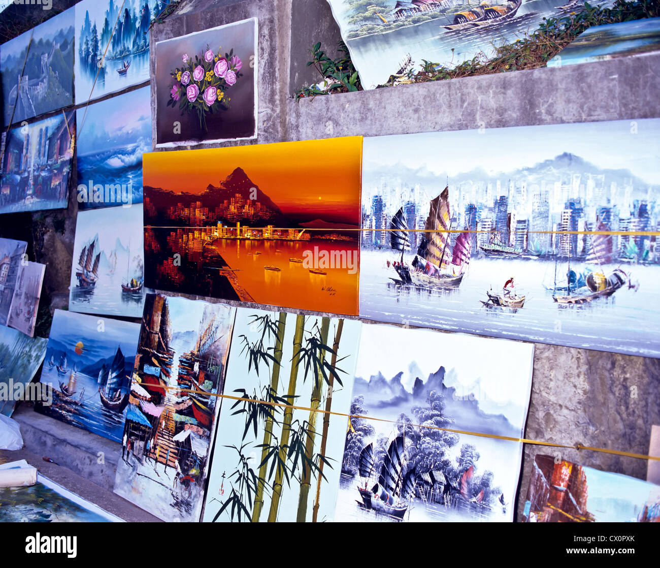 8276. Tourist souvenir paintings, Hong Kong, China Stock Photo - Alamy
