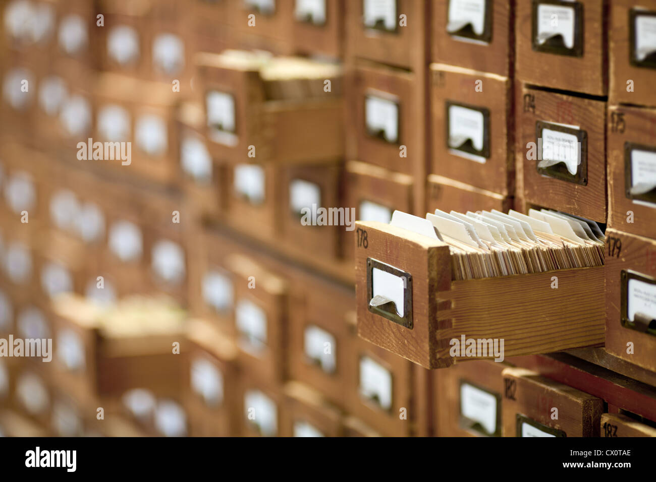 database concept. vintage cabinet. library card or file catalog Stock ...