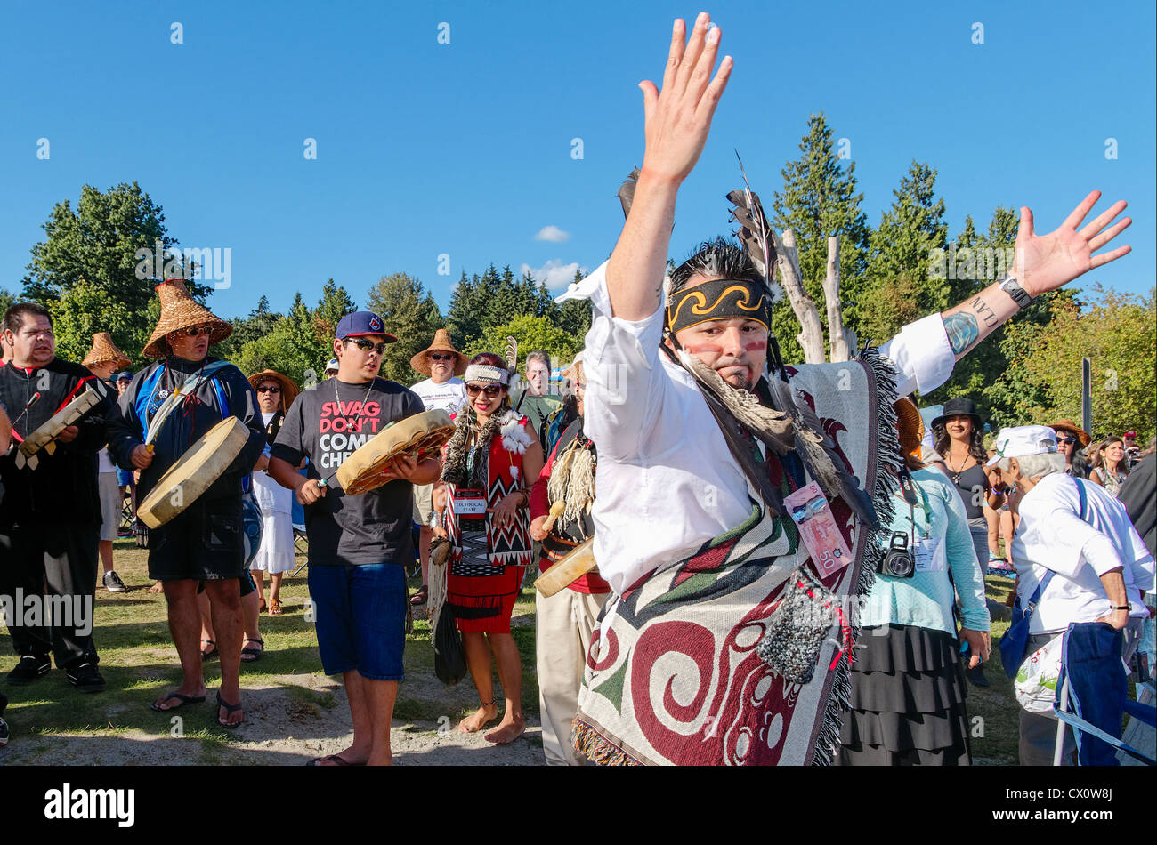Drummers and dancer, Many People, One Canoe. Salish First Nations ...