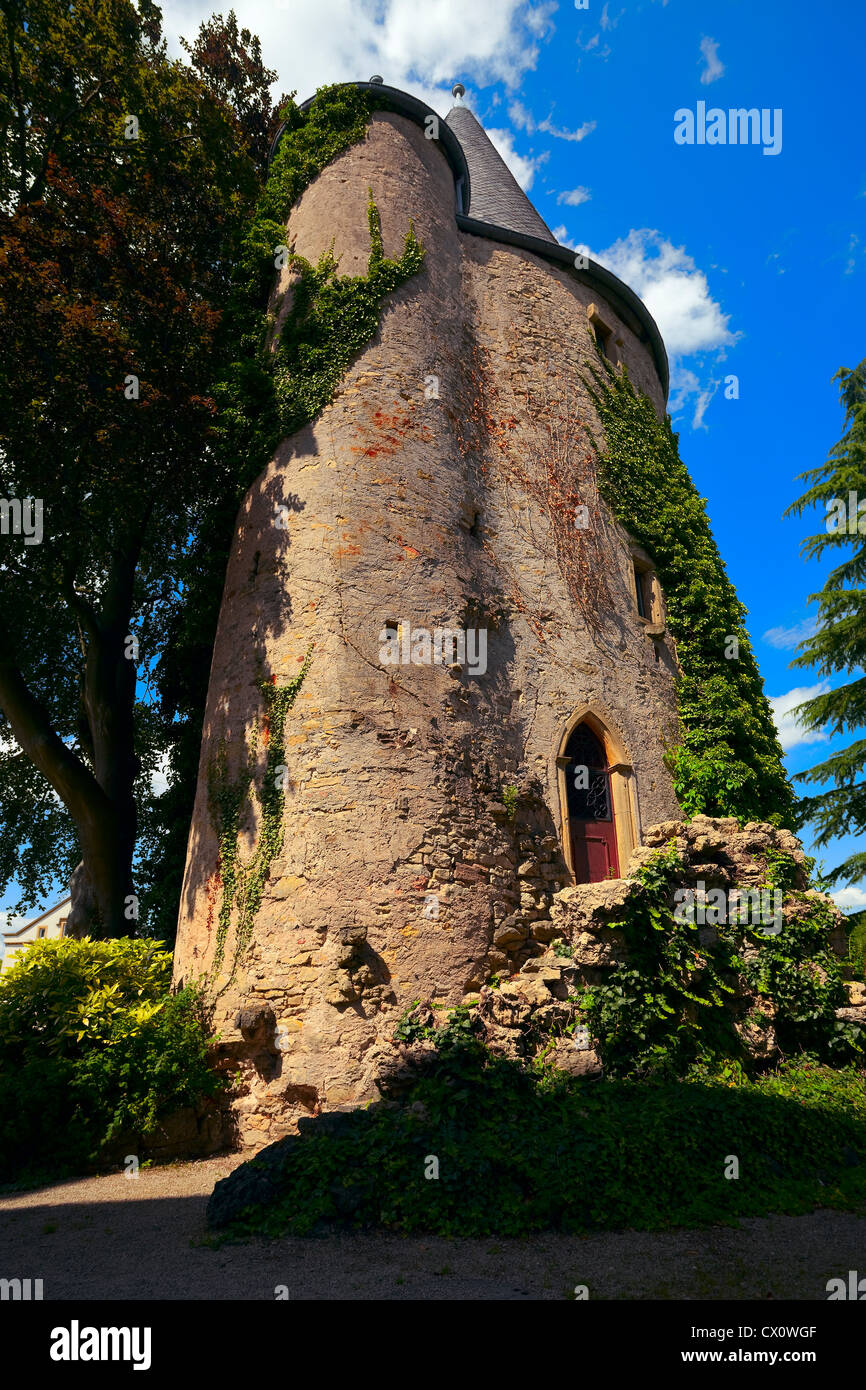 View of a old tower in city Schengen, Luxembourg, summer Stock Photo ...