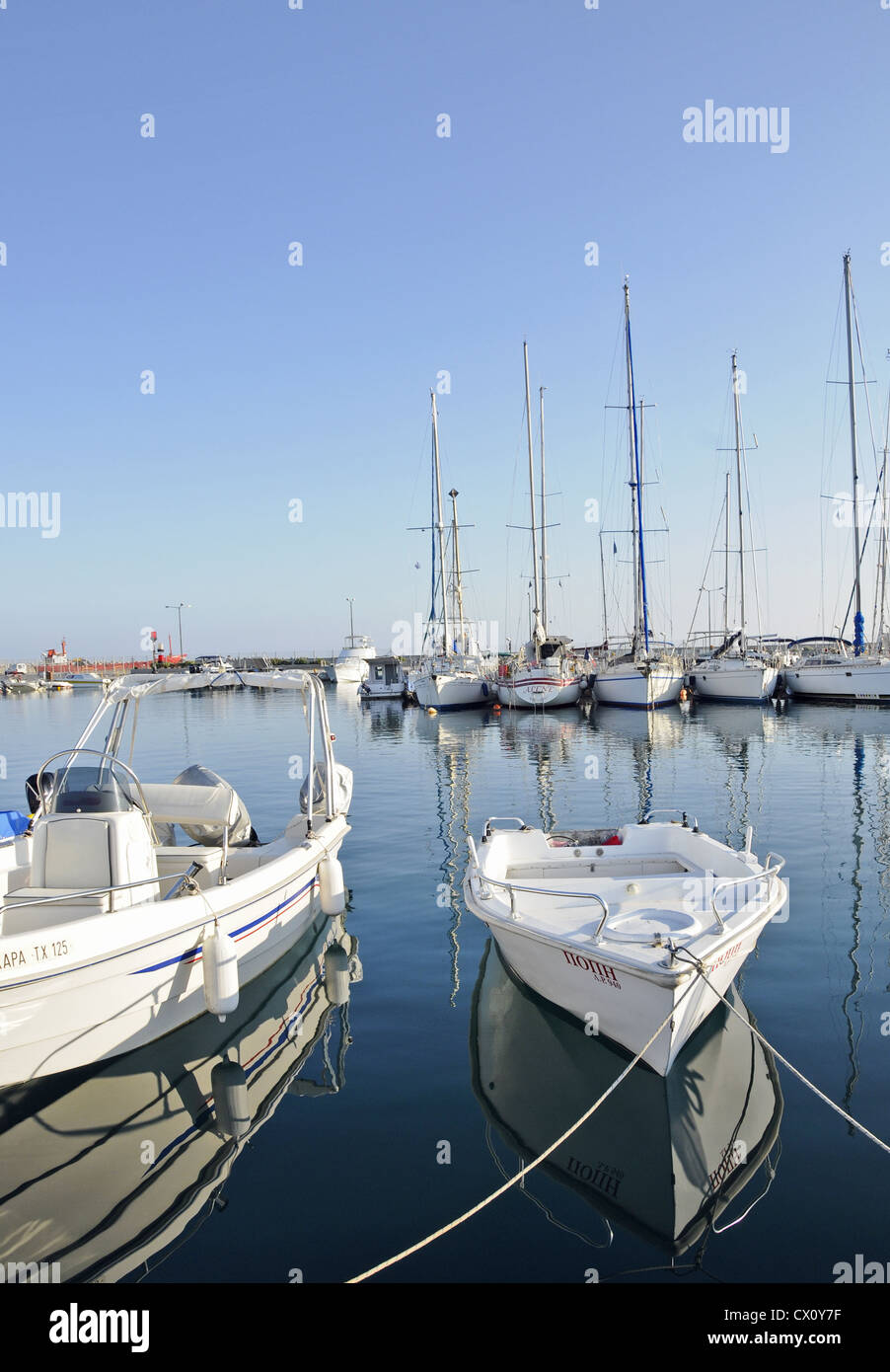 White Boats in Rethymno Marina, Crete Stock Photo - Alamy