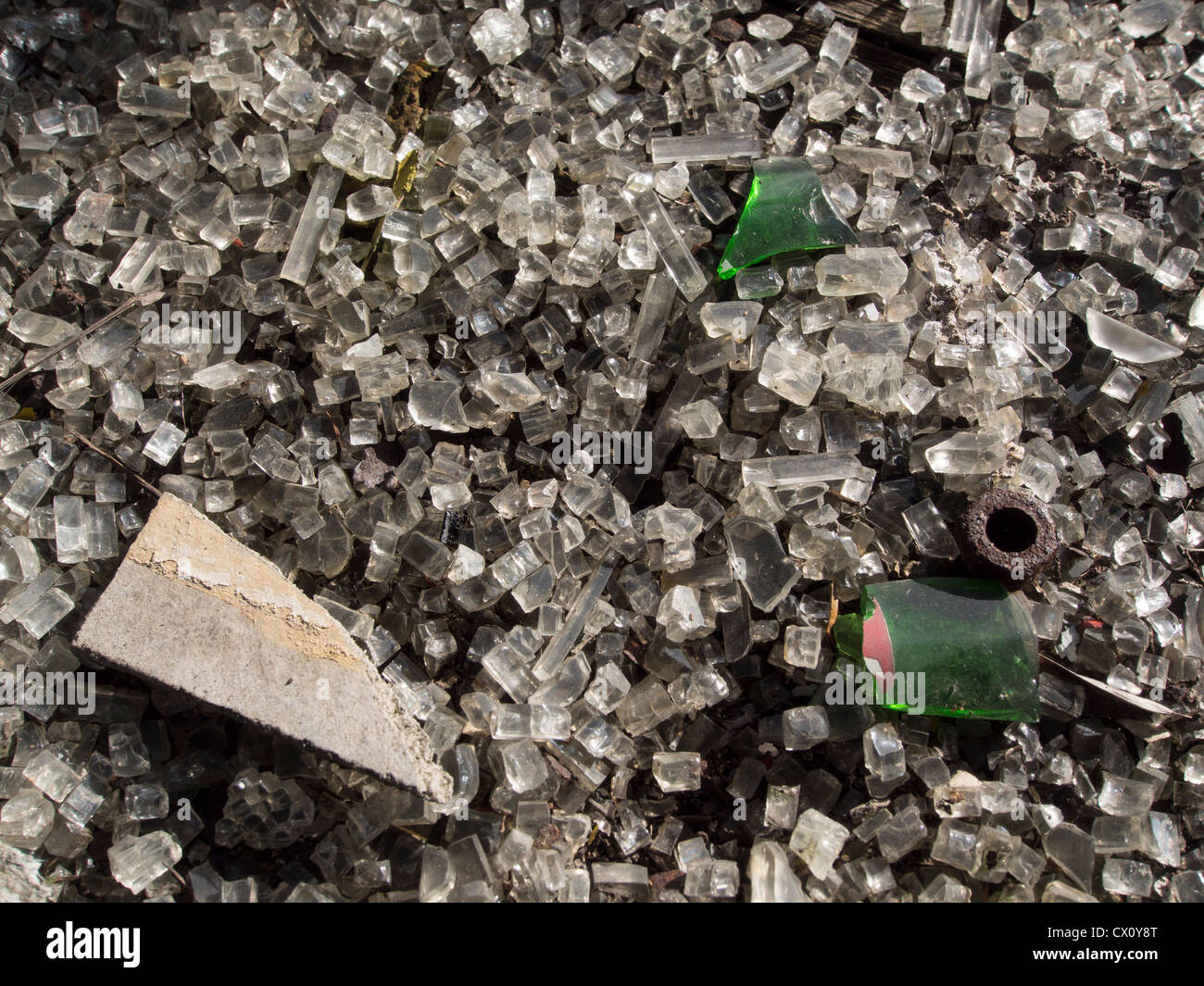 Broken glass in an abandoned and derelict amusement hall in Bendricks ...