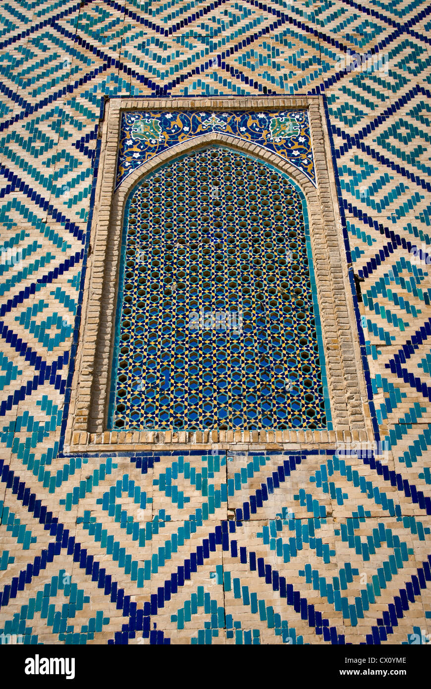 Detail of the wall of the The Sher-Dor Madrasah in the Registan Square ...