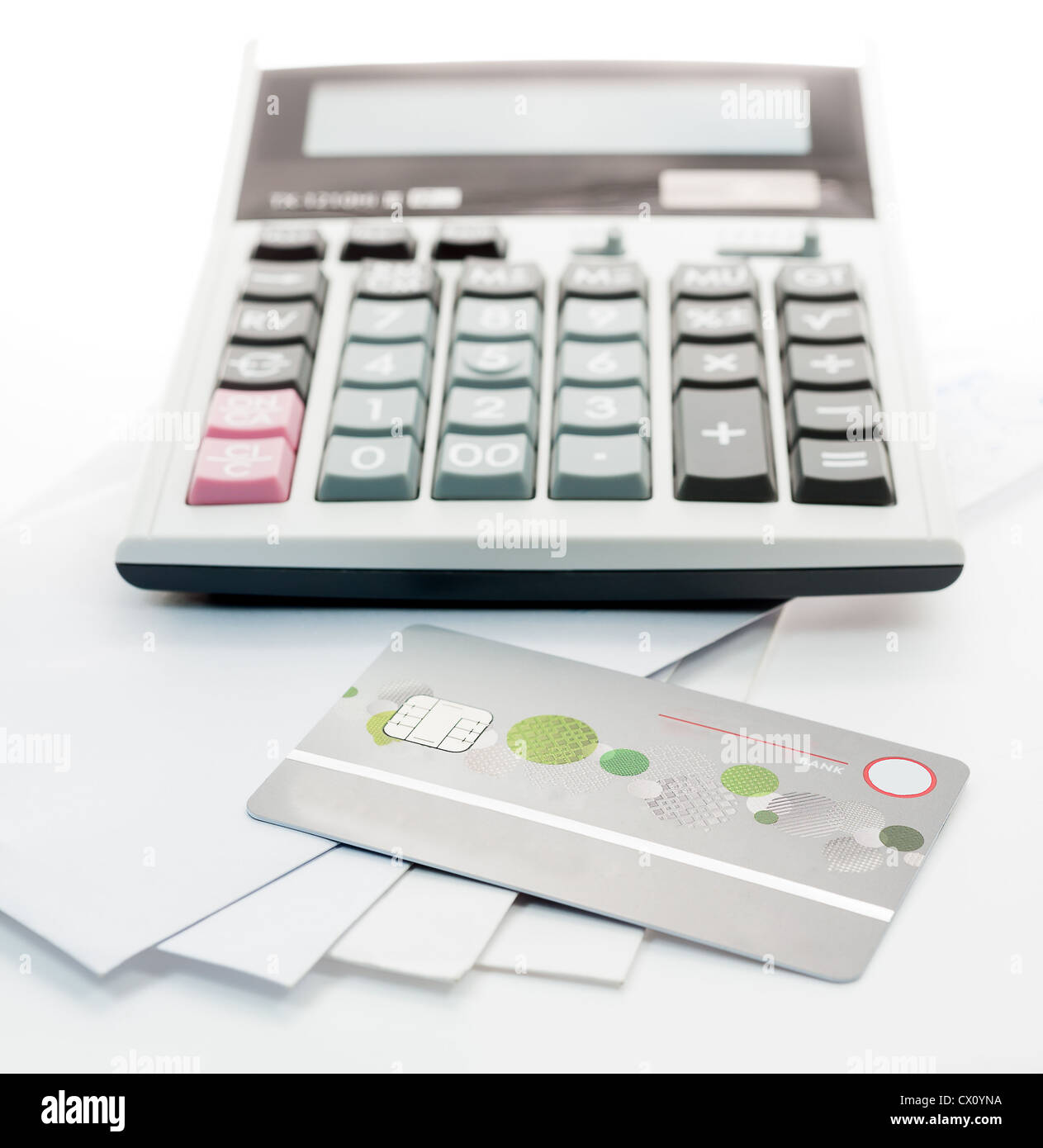 Credit card and Calculator on whit Envelope isolate white background ...