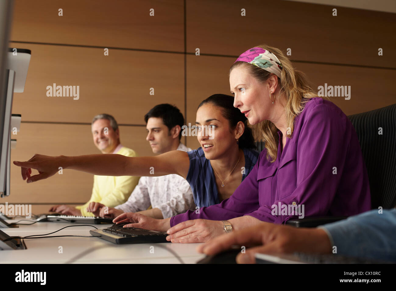 Mature students in computer class Stock Photo - Alamy