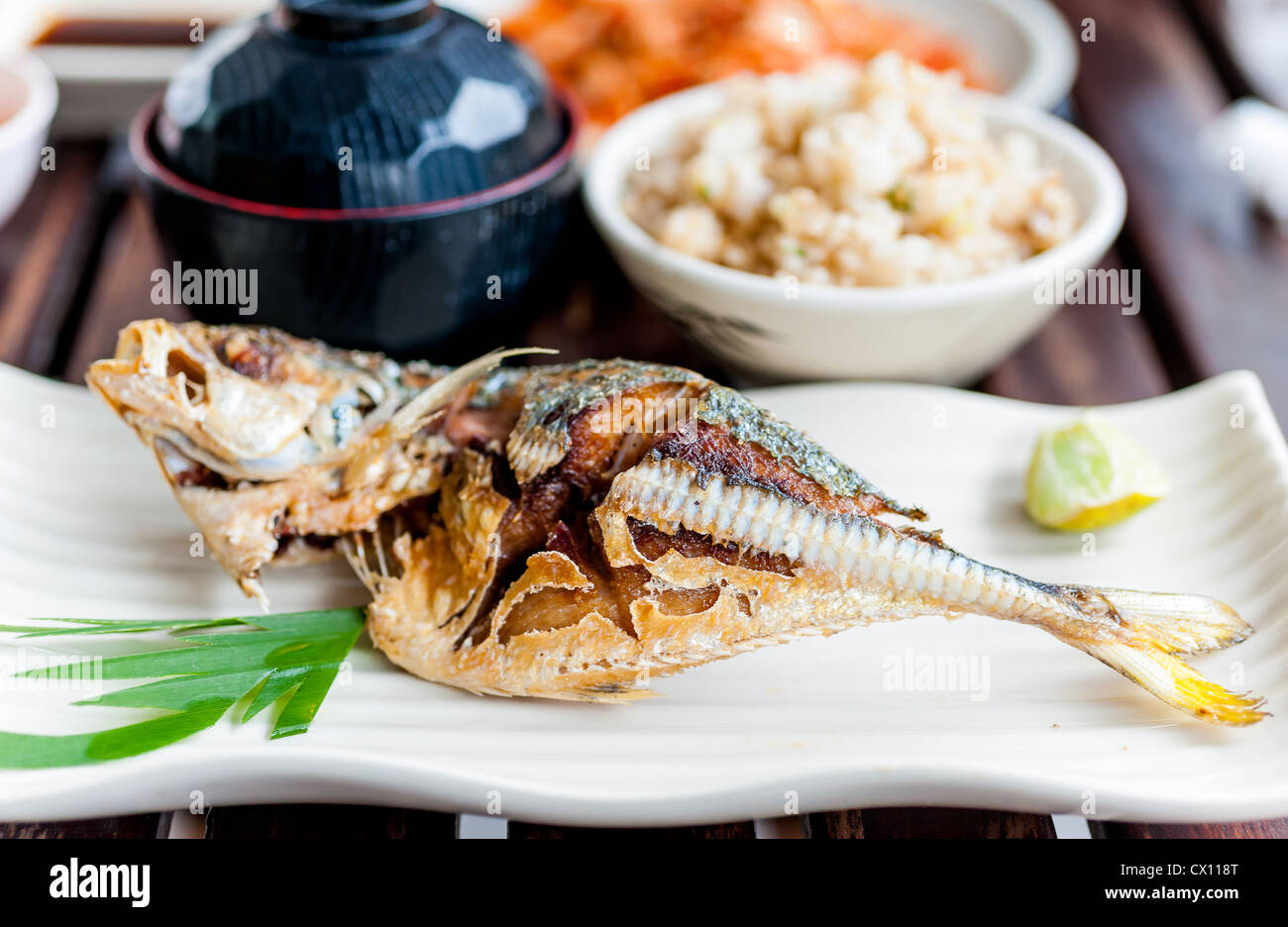 grilled jack mackerel fish with salt japanese traditional food Stock ...