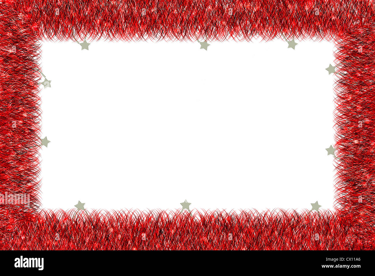 Christmas red tinsel frame on white background Stock Photo - Alamy