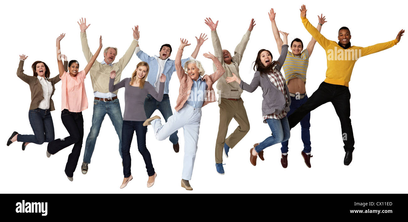 Group of people jumping, studio shot Stock Photo - Alamy