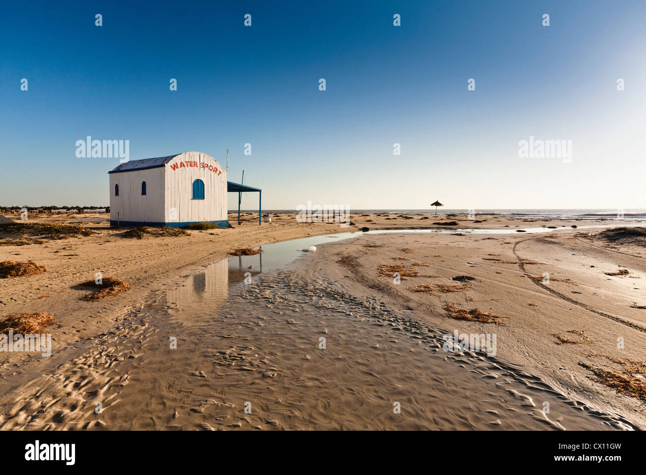 Water sports hut on beach on island of Djerba, Tunisia Stock Photo - Alamy