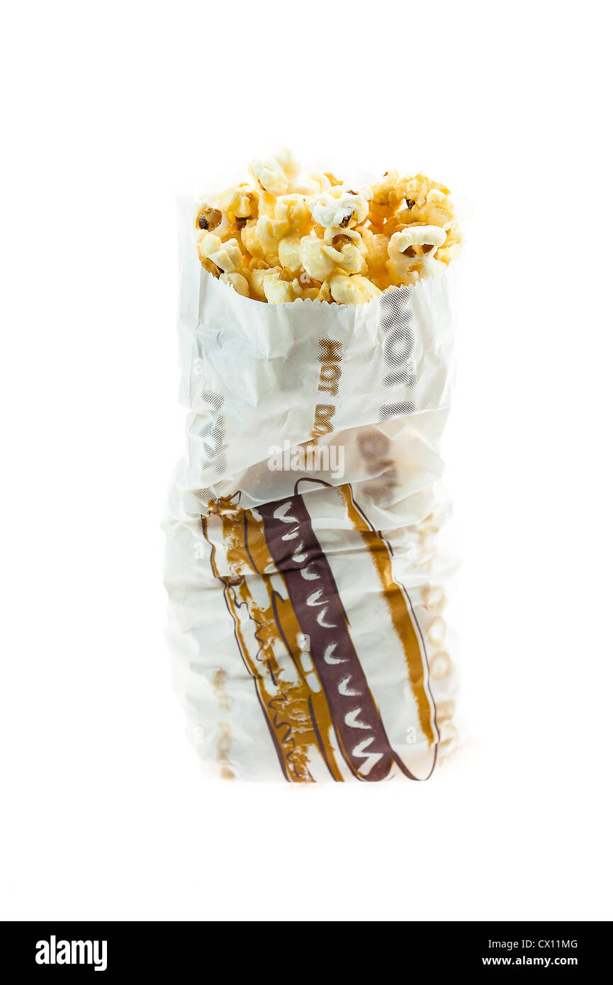Popcorn in bag isolated on white background Stock Photo - Alamy