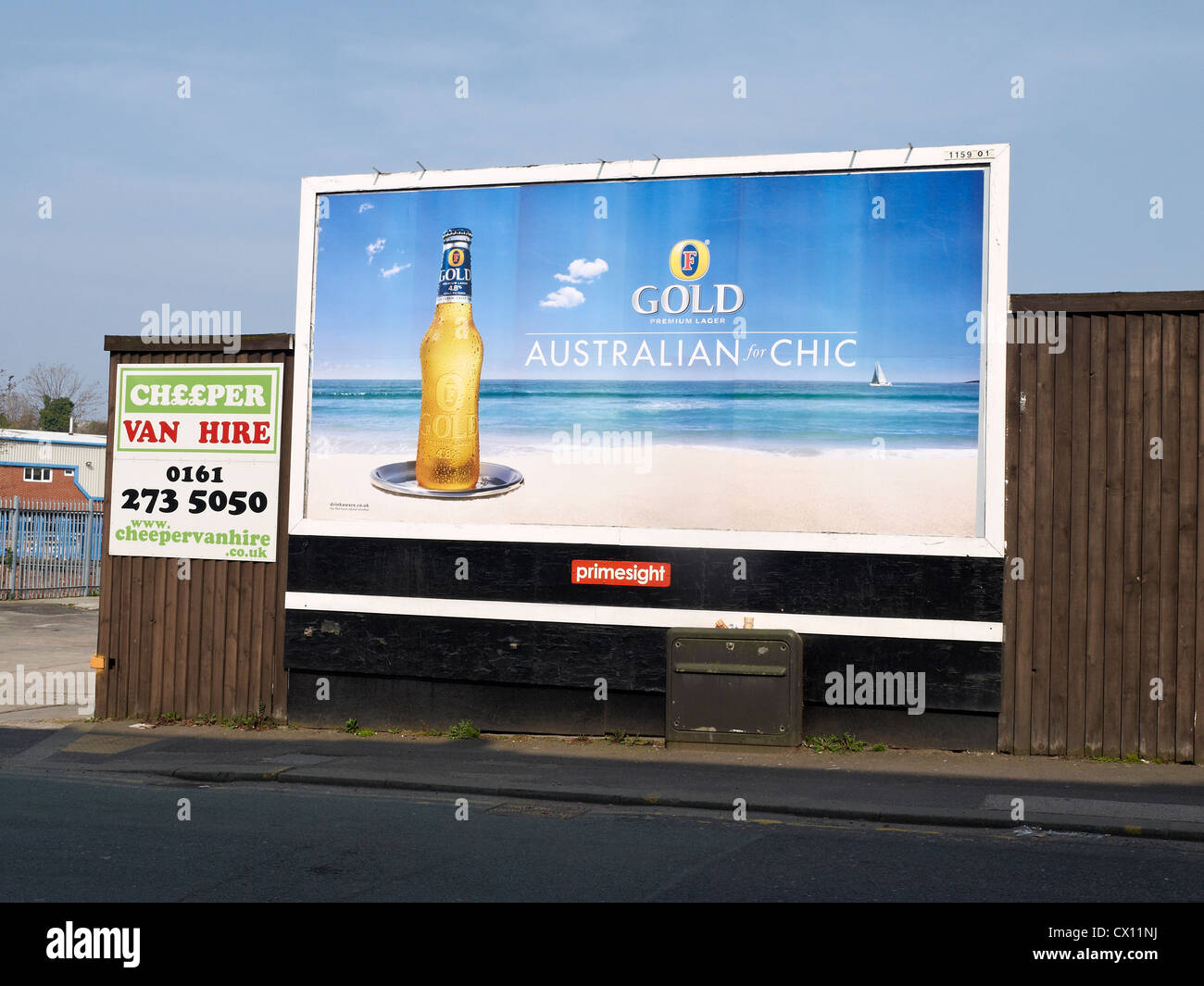 Foster`s ad on billboard in Manchester UK Stock Photo - Alamy