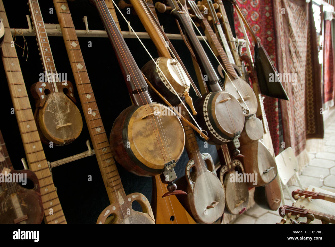Display of musical instruments, Bukhara, Uzbekistan Stock Photo - Alamy