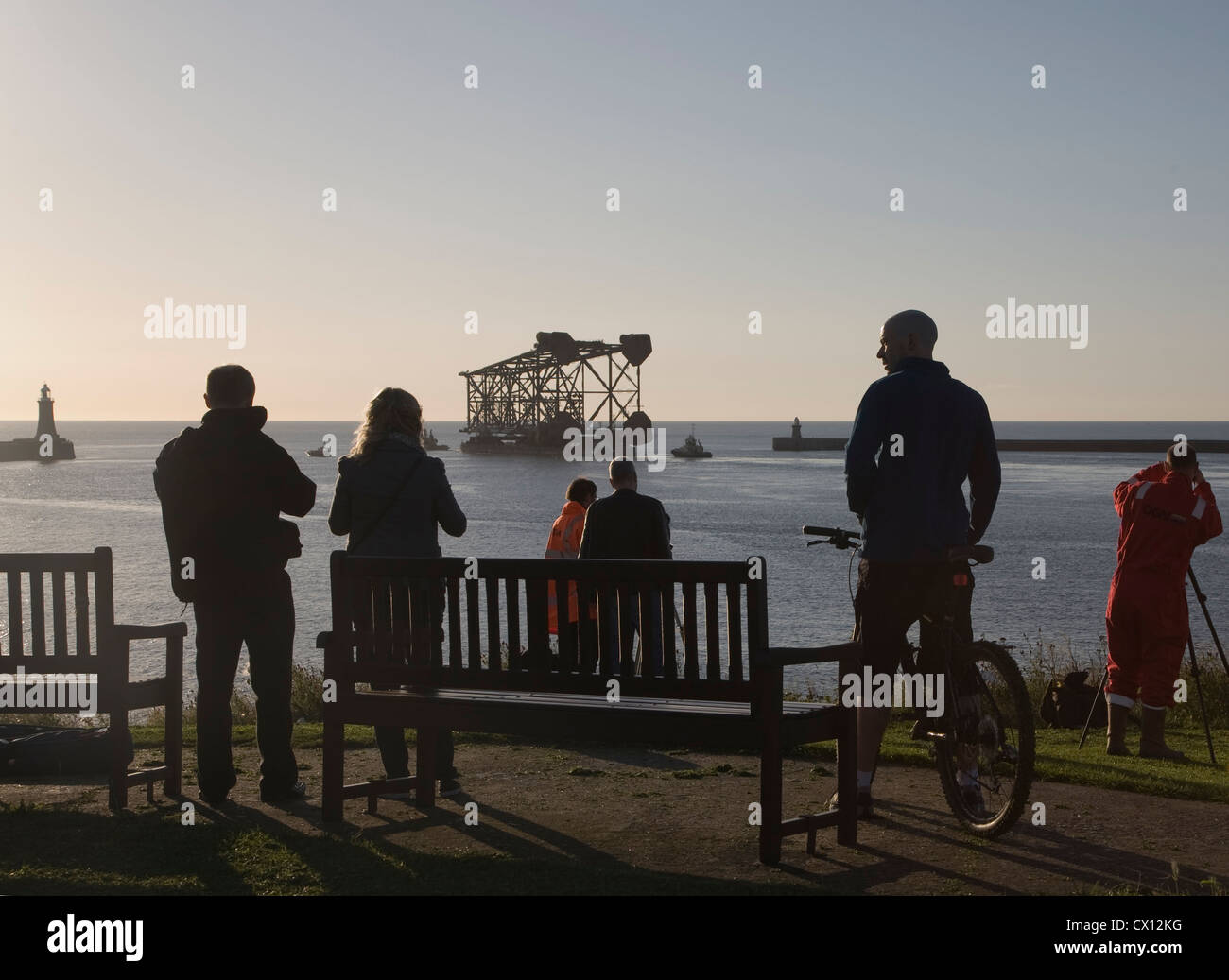 Large Amec oil rig platform base transported from River Tyne into North ...