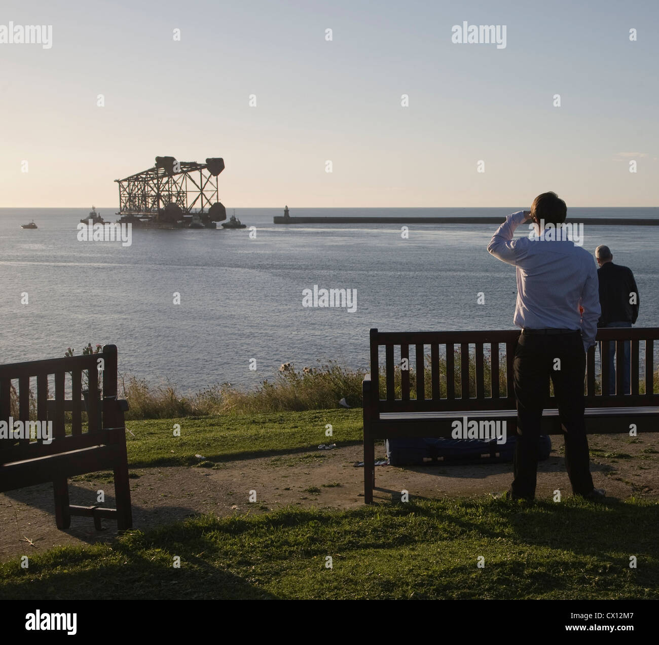 Large Amec oil rig platform base transported from River Tyne into North ...