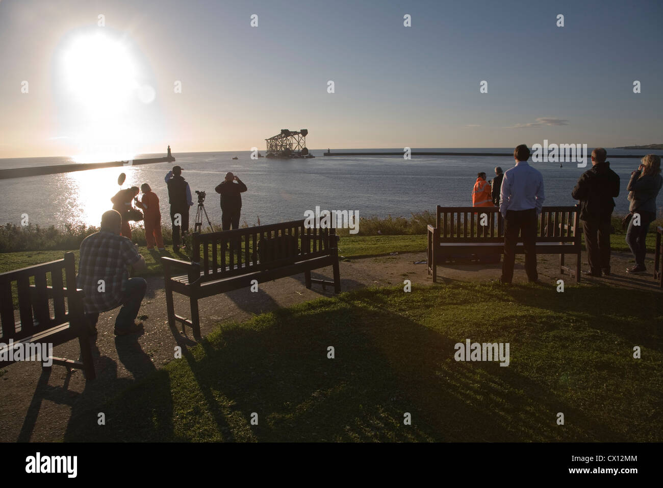 Large Amec oil rig platform base transported from River Tyne into North ...