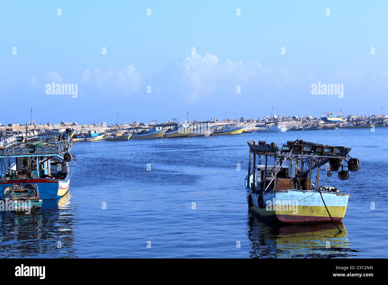 fishing boats in gaza sea port Stock Photo - Alamy