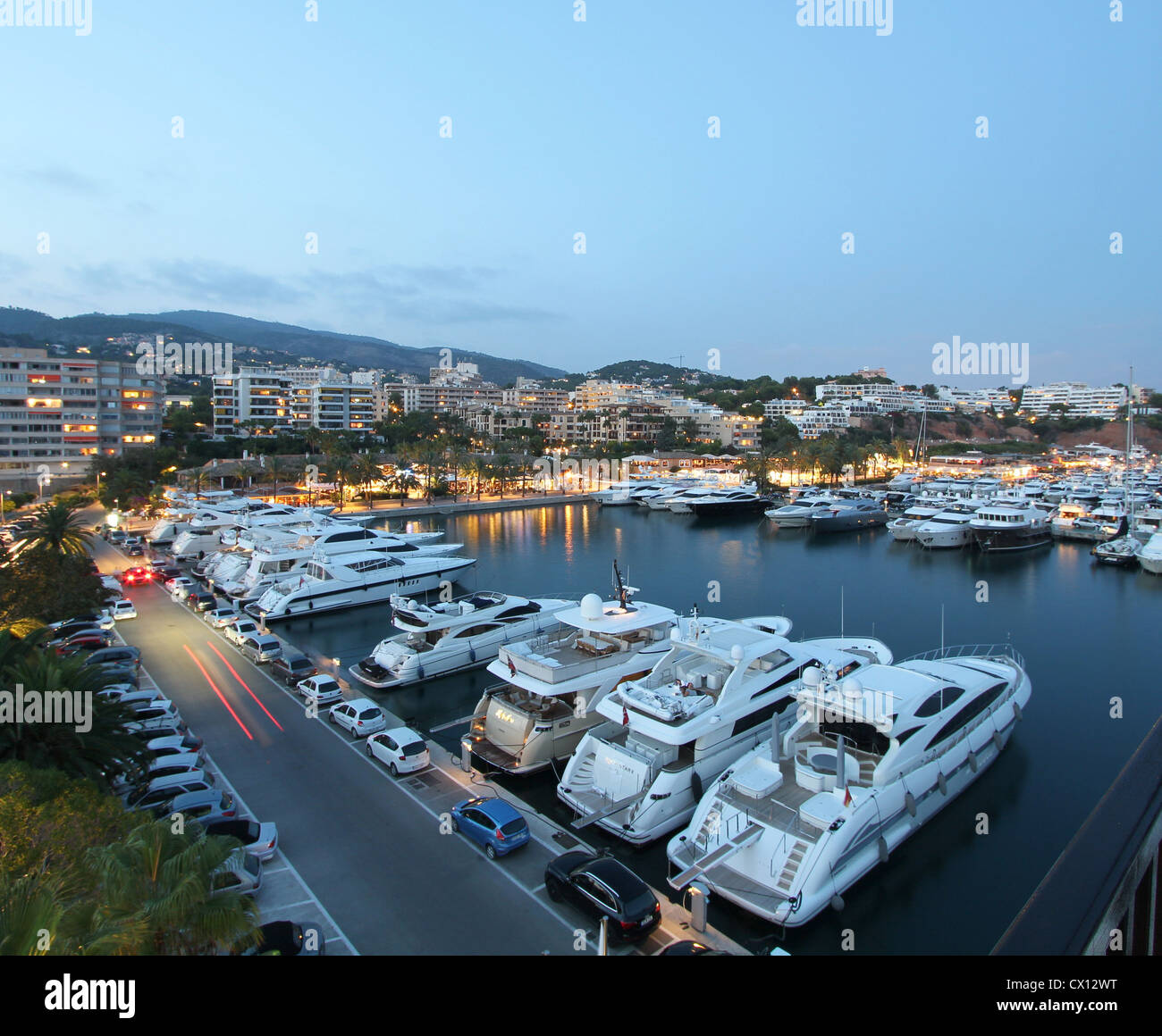 Puerto Portals Marina at dusk / night - luxury superyachts ...