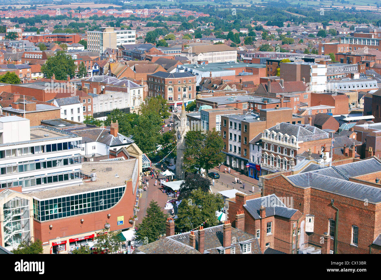 View of Aylesbury town centre including Market Square and the Clock ...