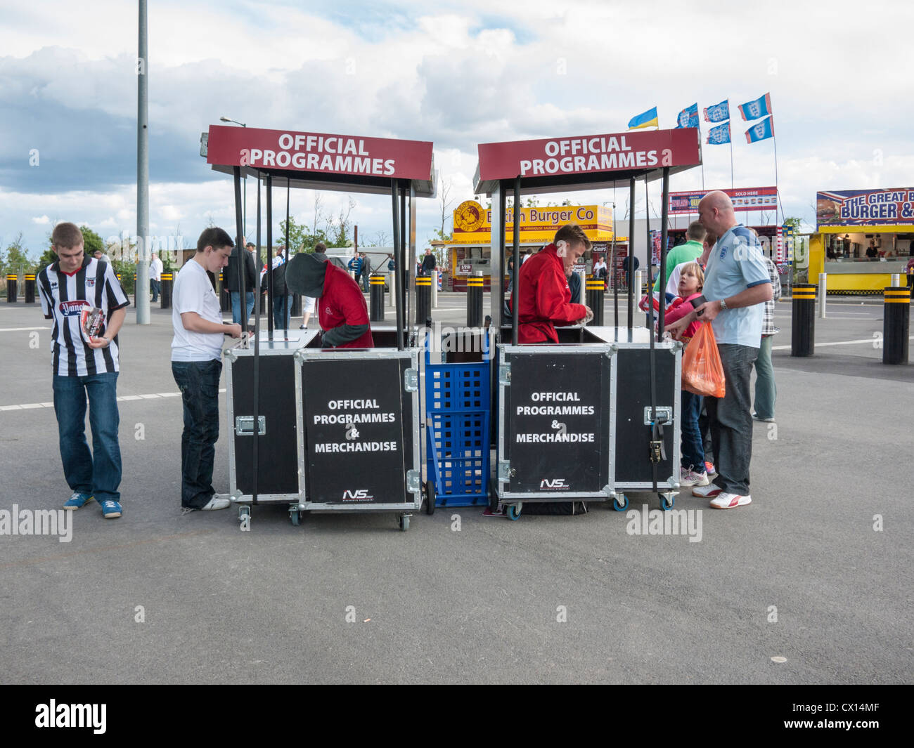Official programme stands and sellers at Wembley Stadium London UK ...