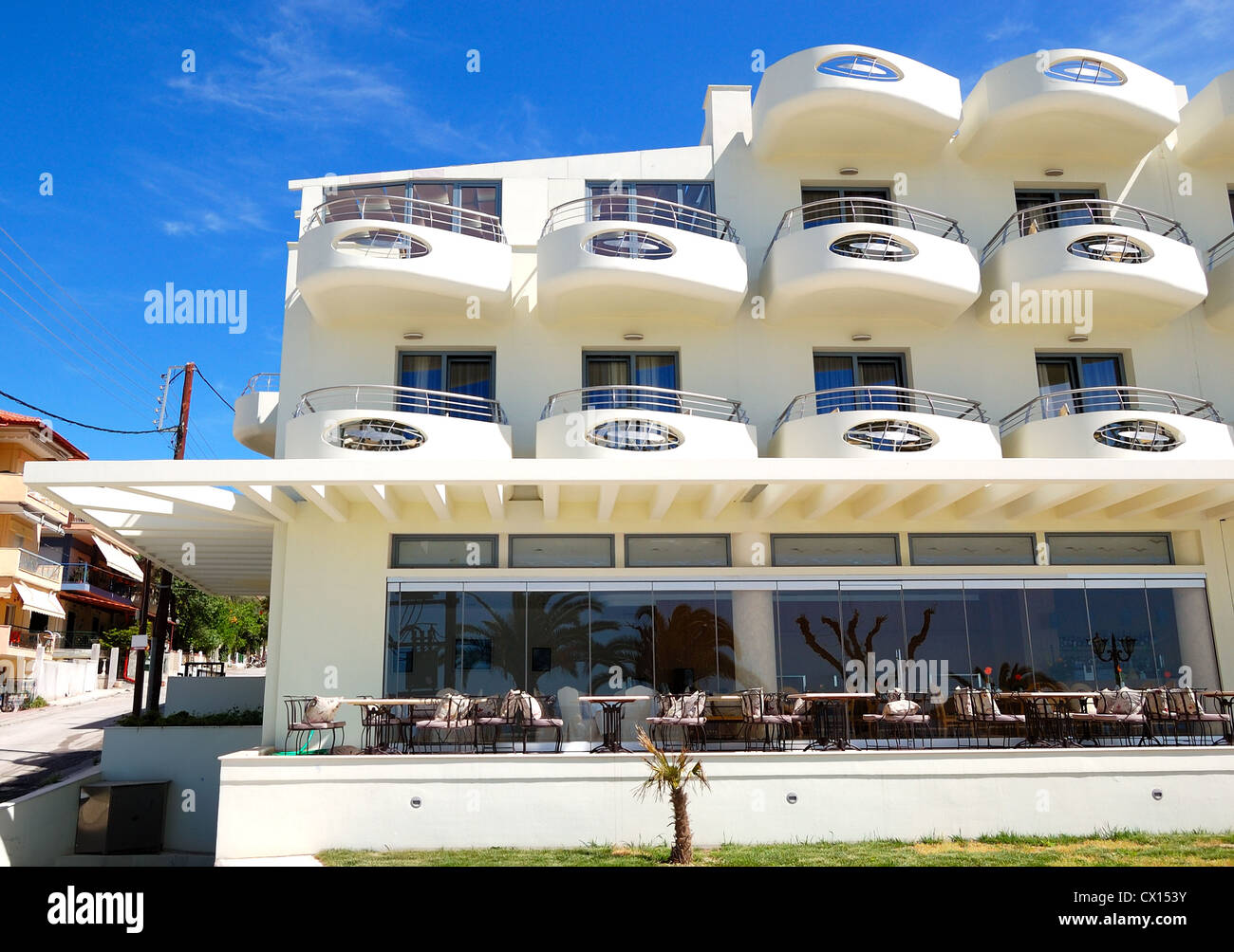 The building of luxury hotel with outdoor restaurant, Halkidiki, Greece ...