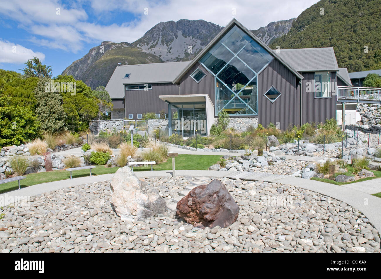 Shop and museum facilities at Mount Cook village, New Zealand Stock ...