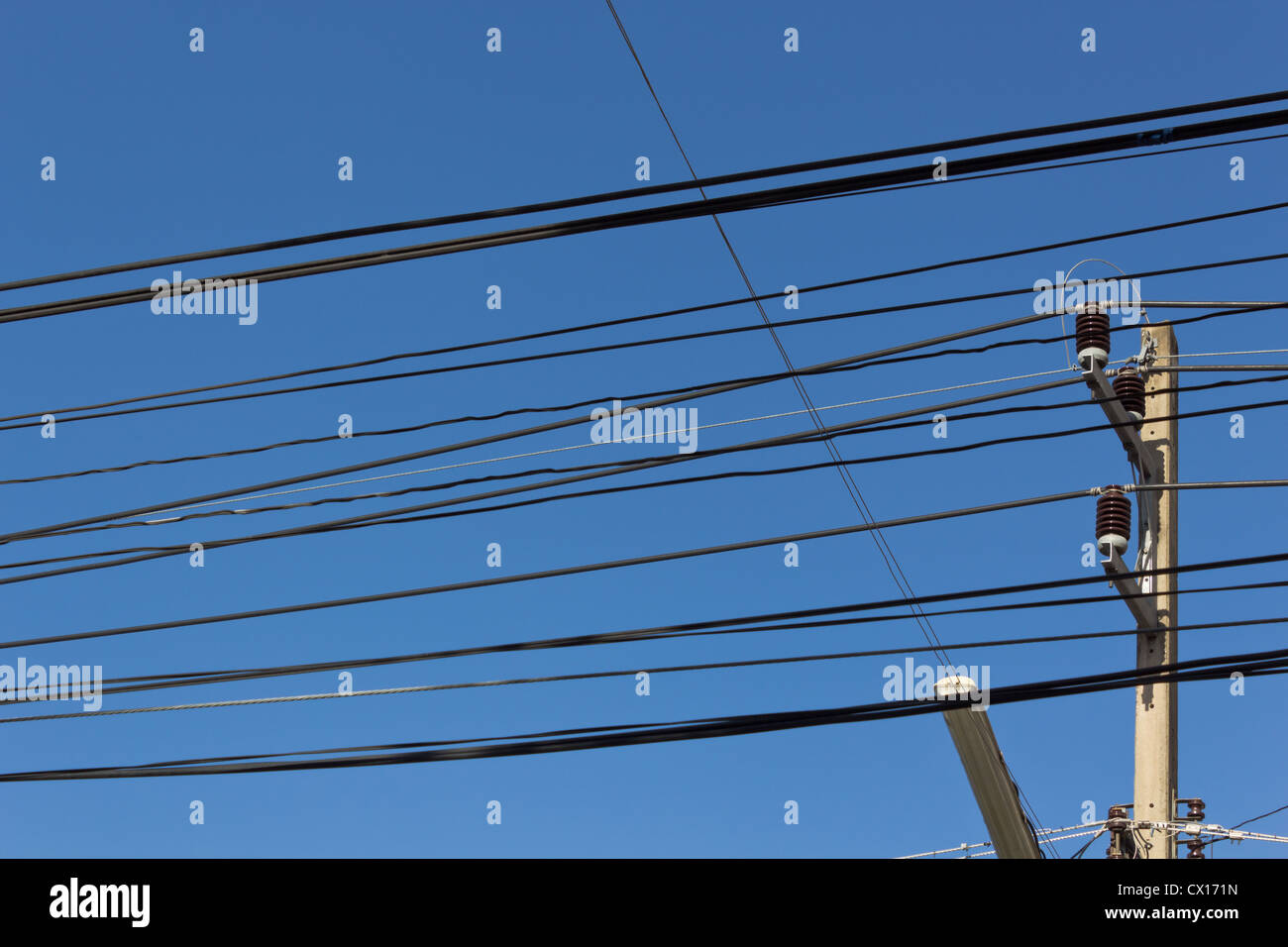 Electric Wires and Post in the City Stock Photo - Alamy