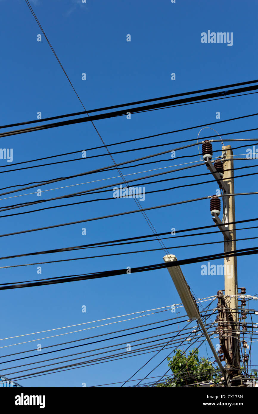 Electric Wires and Post in the City Stock Photo - Alamy