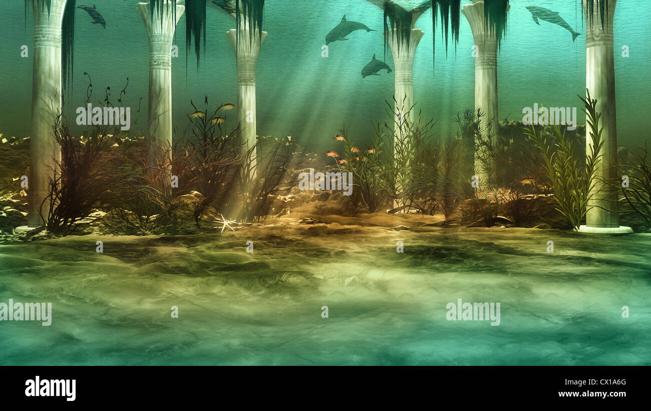 an imaginary underwater scenery with sunken ruins Stock Photo - Alamy