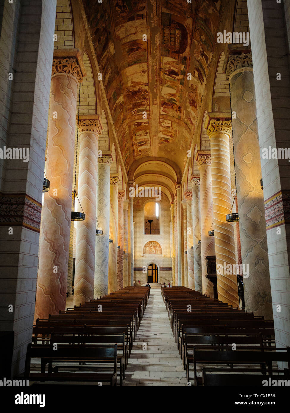 Interior view of the Abbey church of Saint Savin, Indres, France. The ...