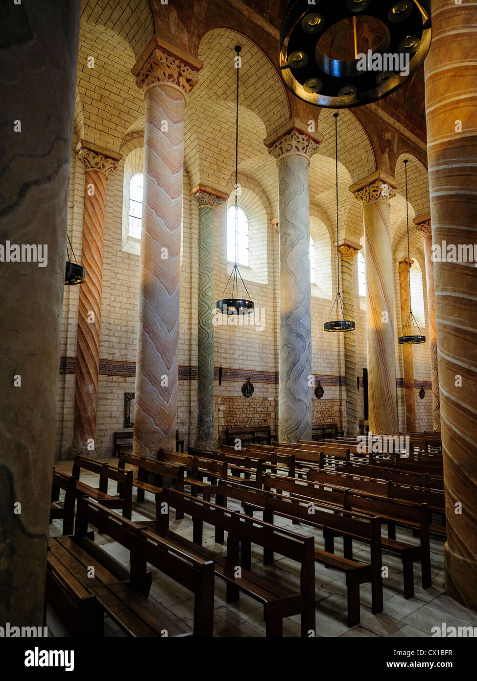 Interior view of the Abbey church of Saint Savin, Indres, France. The ...