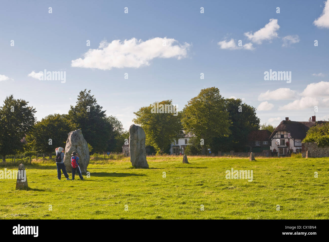 The stone circle in Avebury, Wiltshire. The circle encompasses the ...