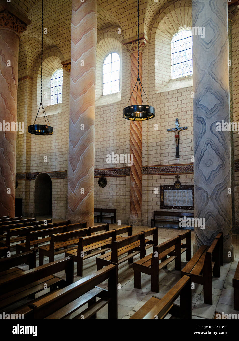 Interior view of the Abbey church of Saint Savin, Indres, France. The ...