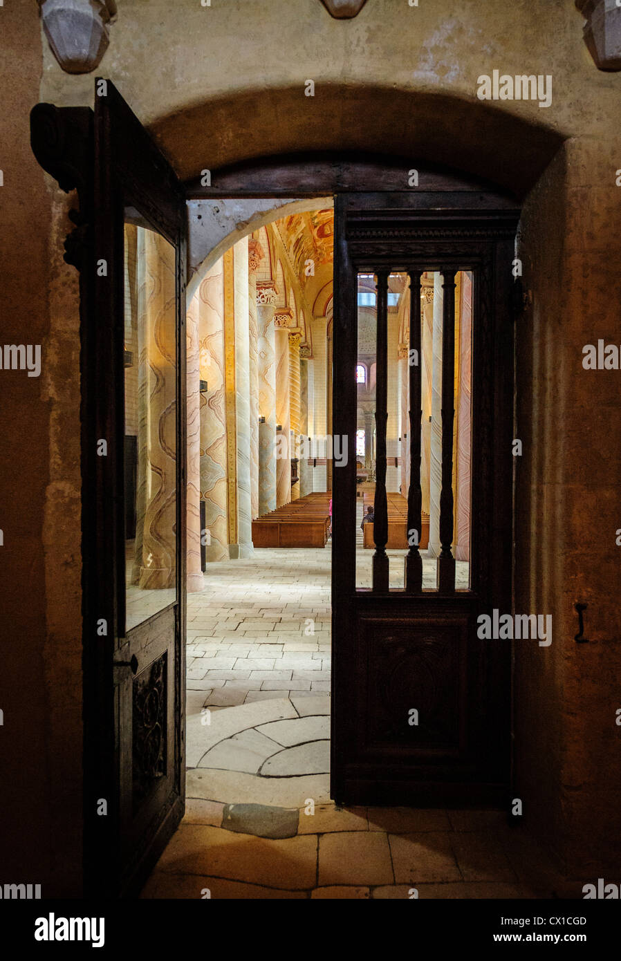 Interior view of the Abbey church of Saint Savin, Indres, France. The ...