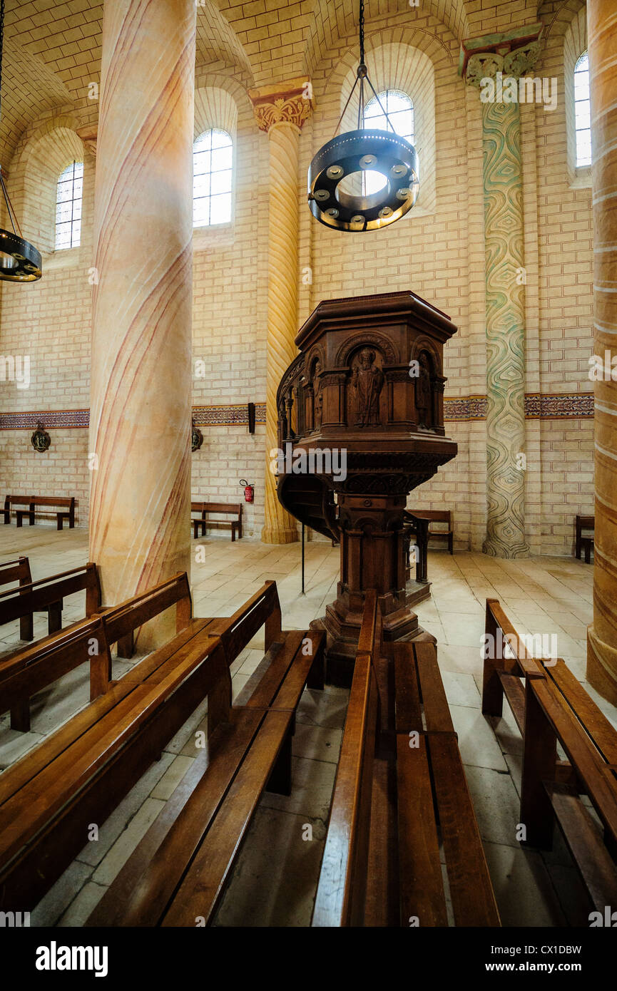 Interior view of the Abbey church of Saint Savin, Indres, France. The ...