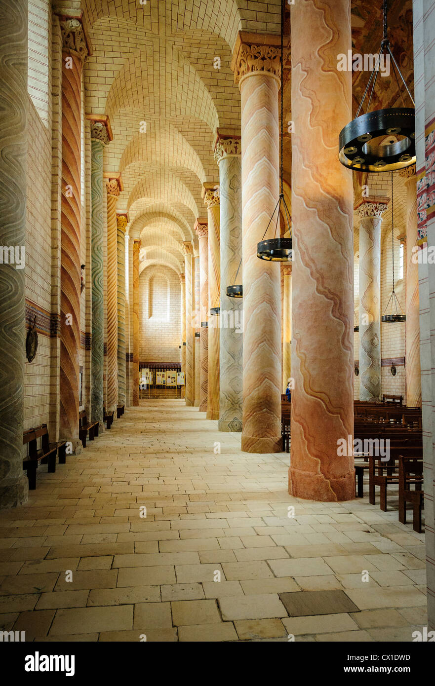 Interior view of the Abbey church of Saint Savin, Indres, France. The ...