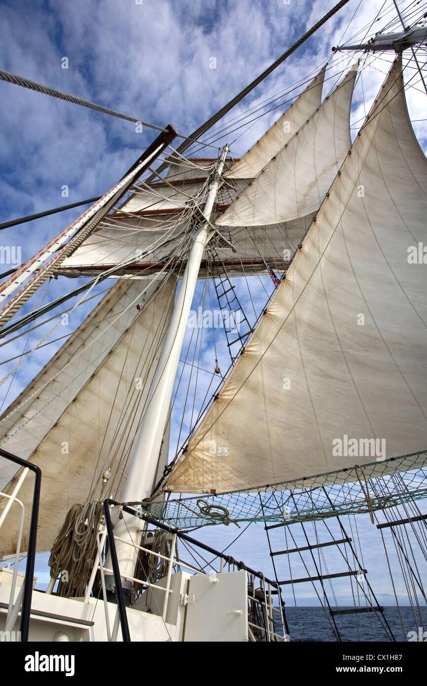 Sails, masts and rigging on board of the tall ship / barquentine ...