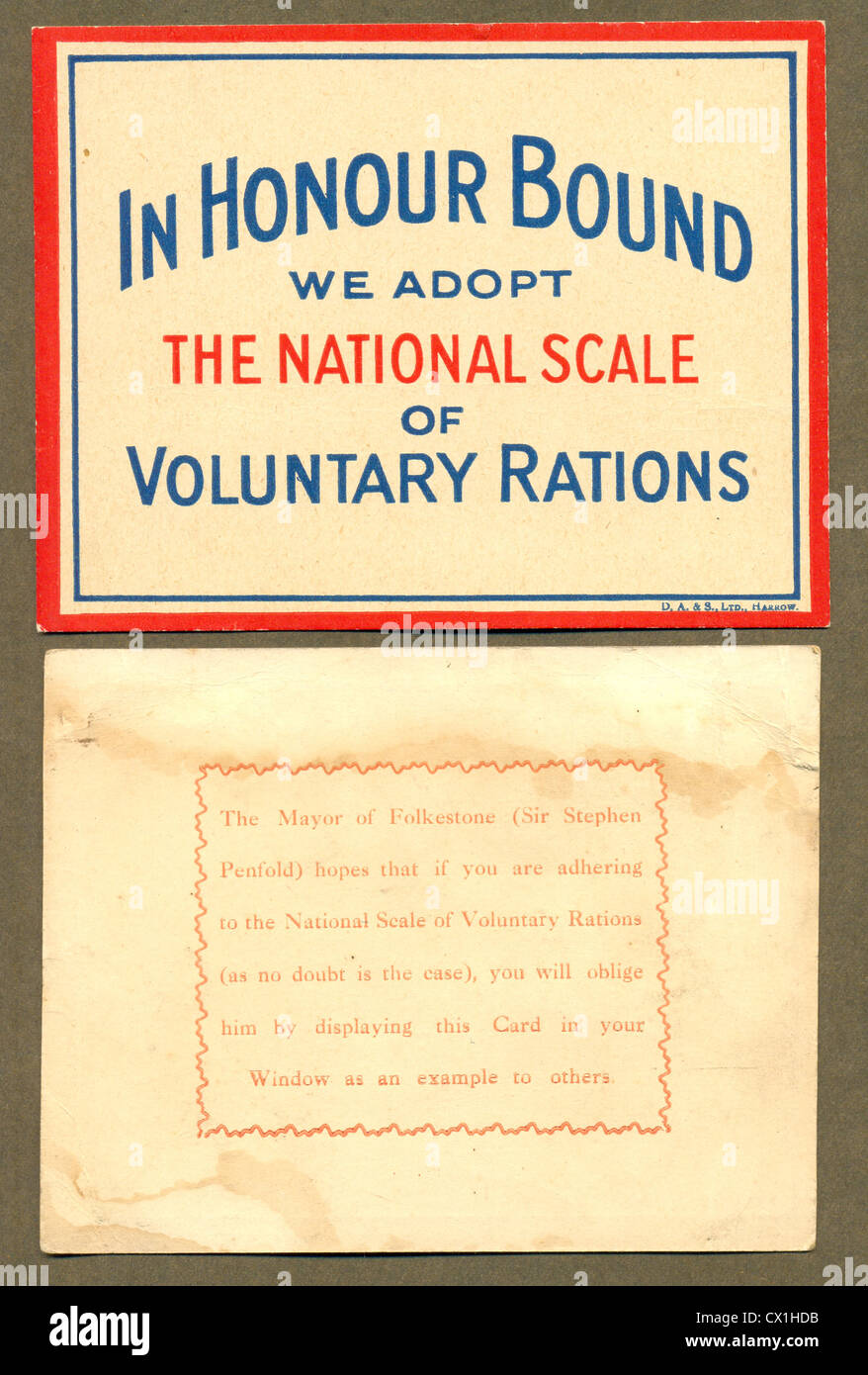Pledge window card regarding National Scale of Voluntary Rations Stock ...