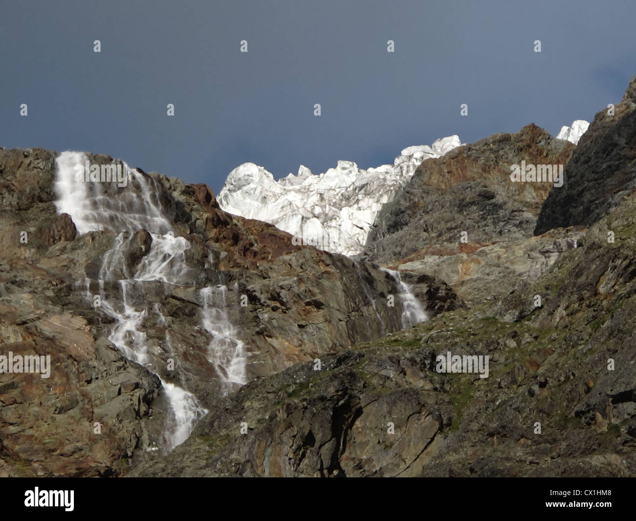 Glacier And Waterfall In The Canton Valais Stock Photo - Alamy