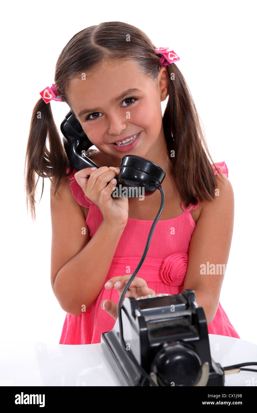 girl with vintage phone Stock Photo - Alamy