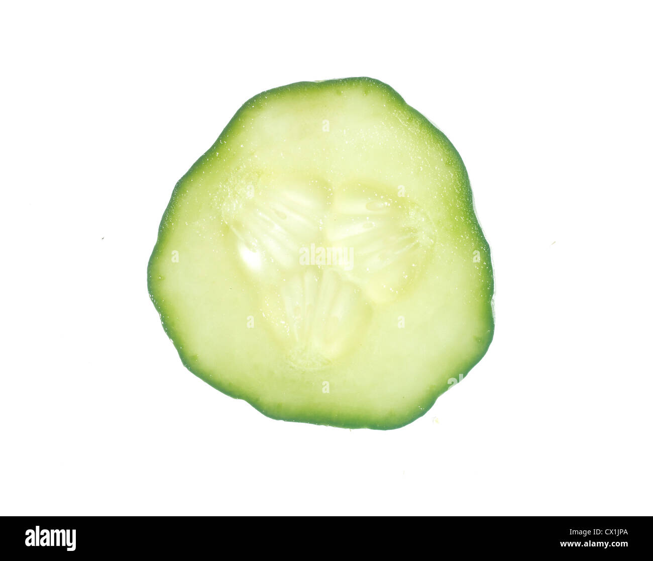 A thin slice of Cucumber on a clean white background Stock Photo - Alamy