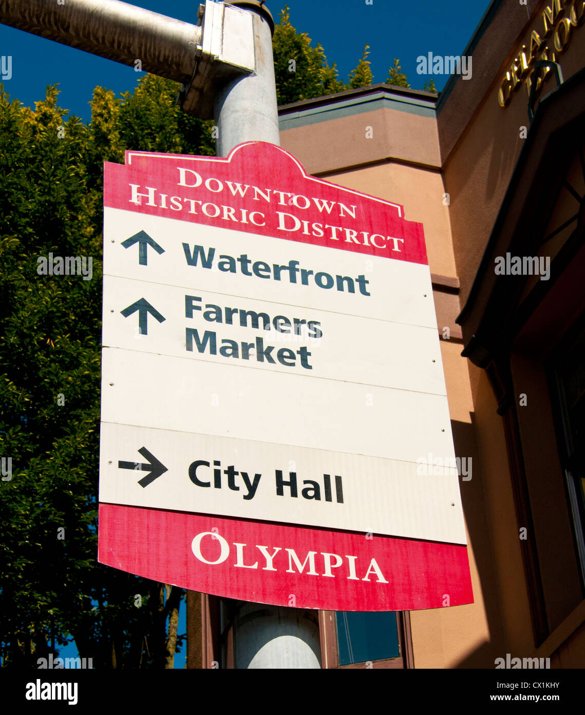 Sign directing the Downtown Historic District of the city of Olympia ...