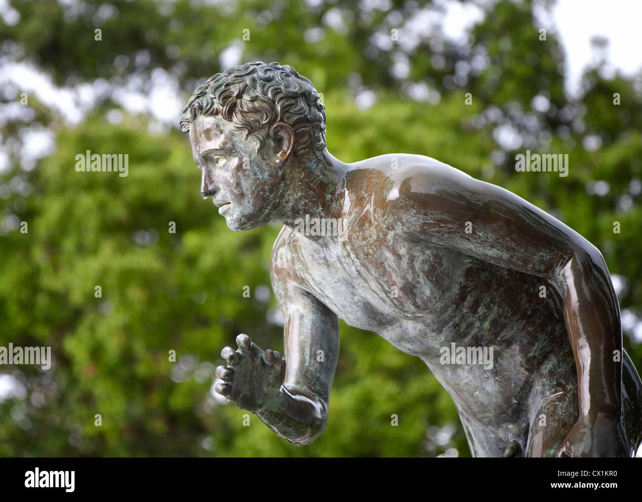 A statue of 'The Runner' in the garden of Achilleion, the summer palace ...