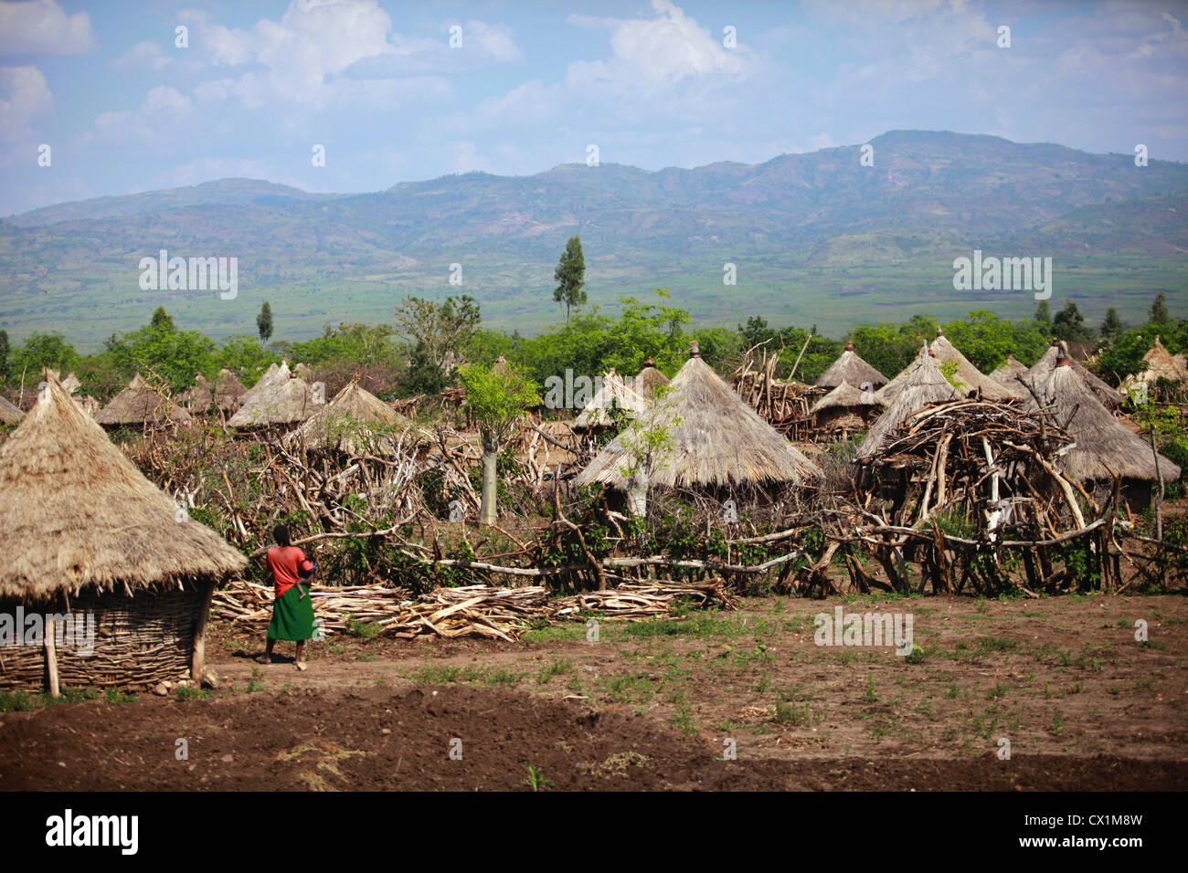 Woman with child watching over the fields Stock Photo - Alamy