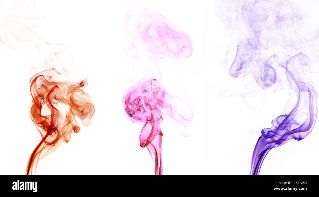 Three colorful stream of smoke isolated on a white background Stock ...