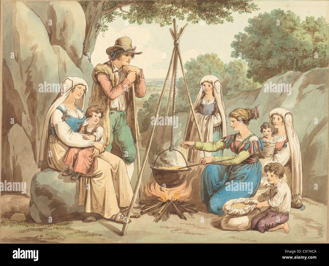 A peasant family cooking over a campfire hi-res stock photography and ...