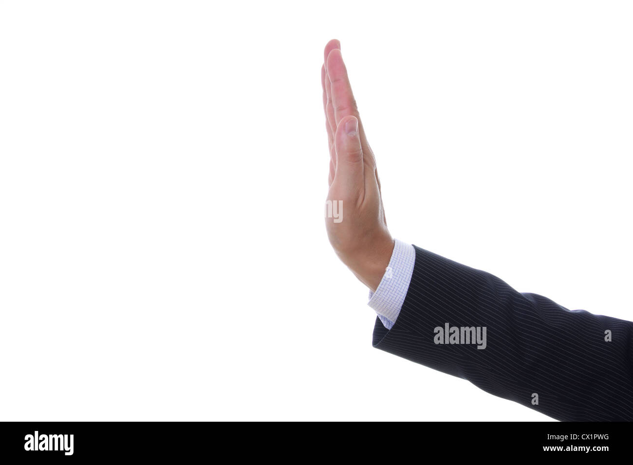 View of a man's hand signaling stop isolated on white background Stock ...