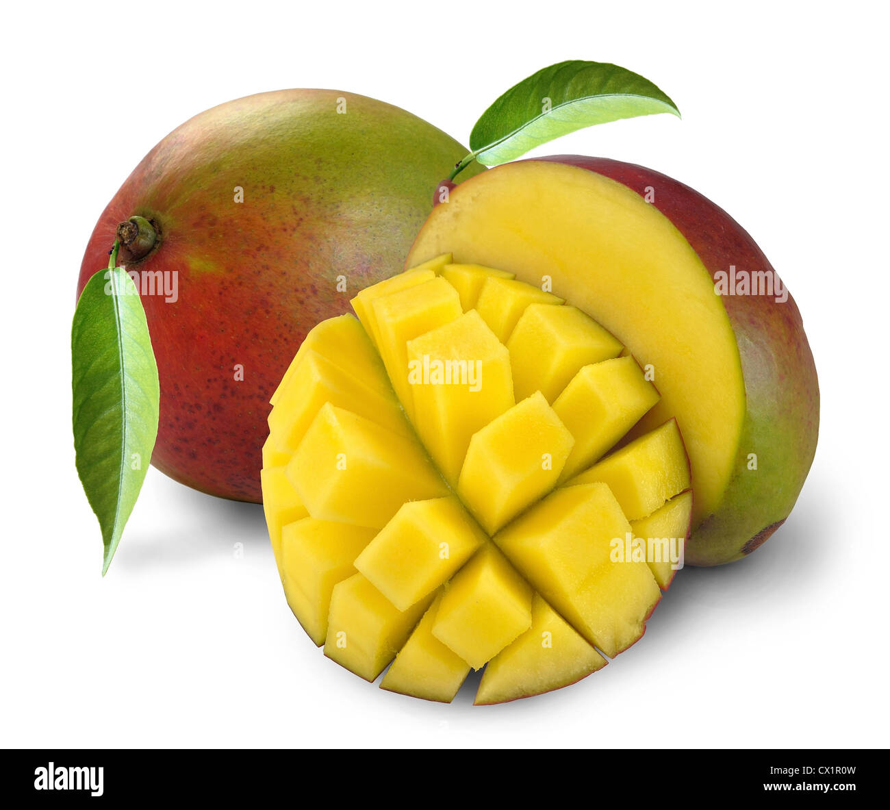 Mango with section on a white background Stock Photo - Alamy