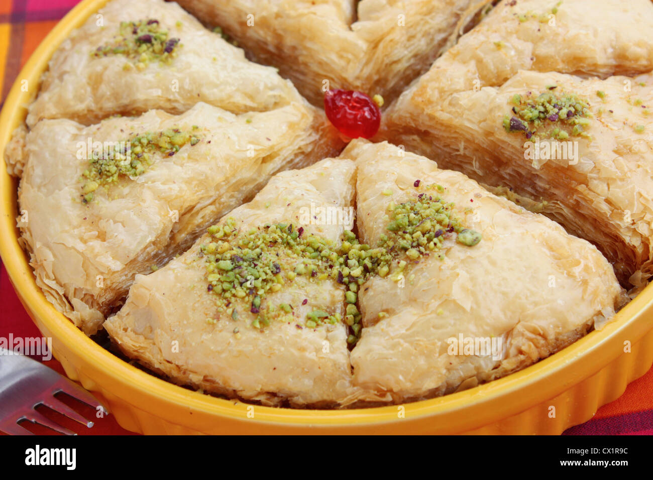Baklava from Turkey or Greece with pistachio nuts, filo pastry and ...
